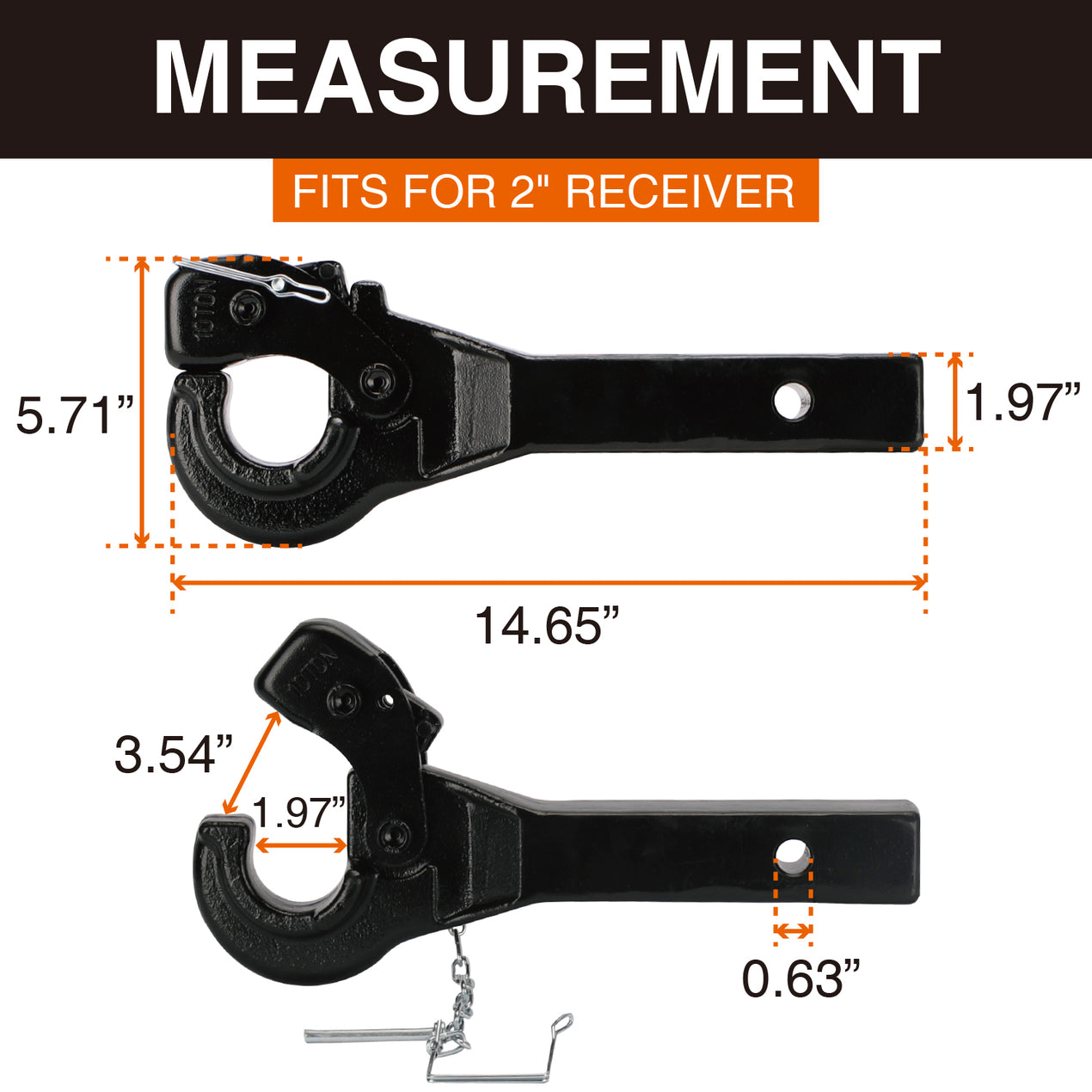 ANGCOSY Pintle Hook Mount for 2" Hitch Receiver ｜ 9-Inch Length | Blac ...